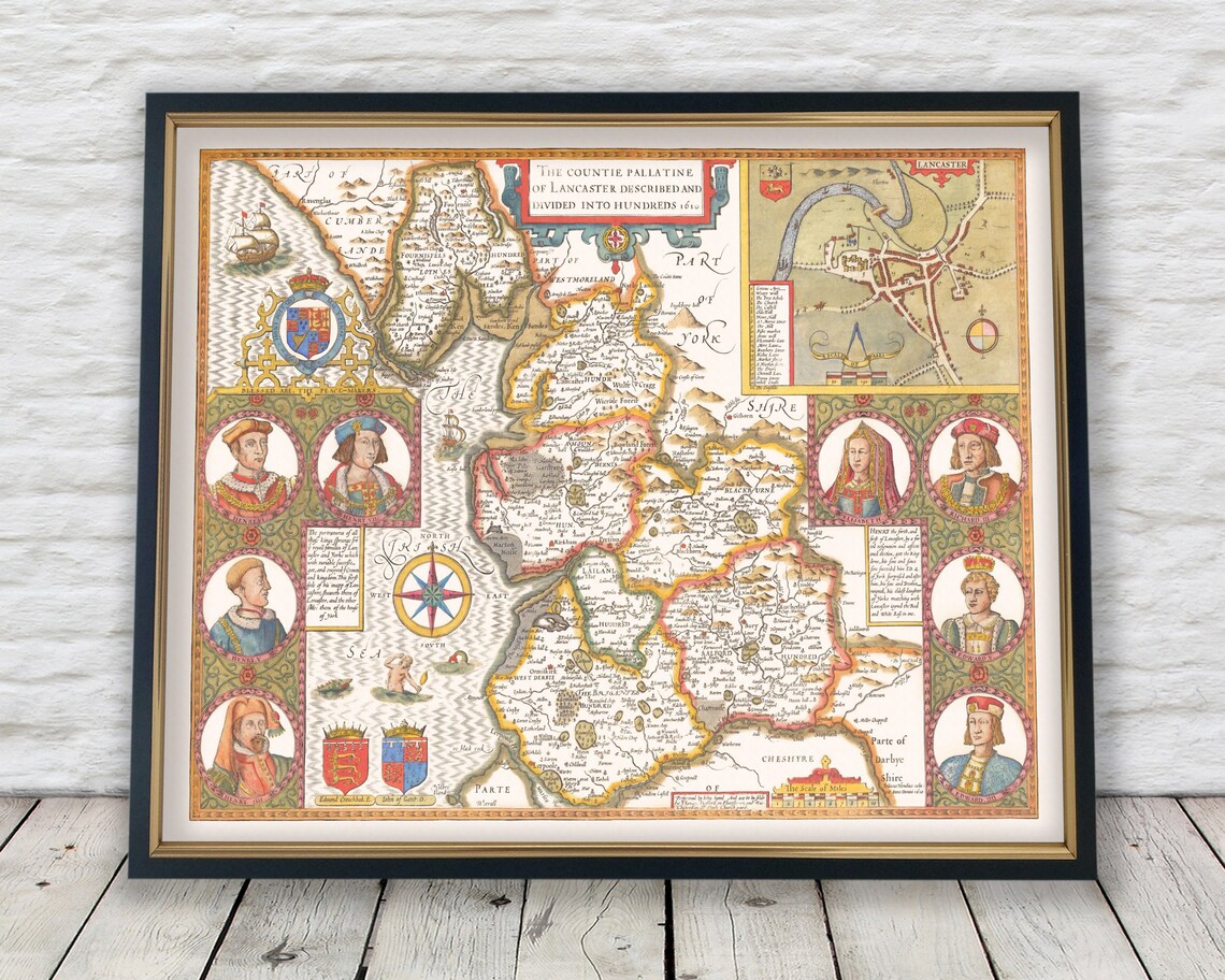 Old LANCASHIRE Map 1610 by John Speed Manchester Liverpool - Etsy UK