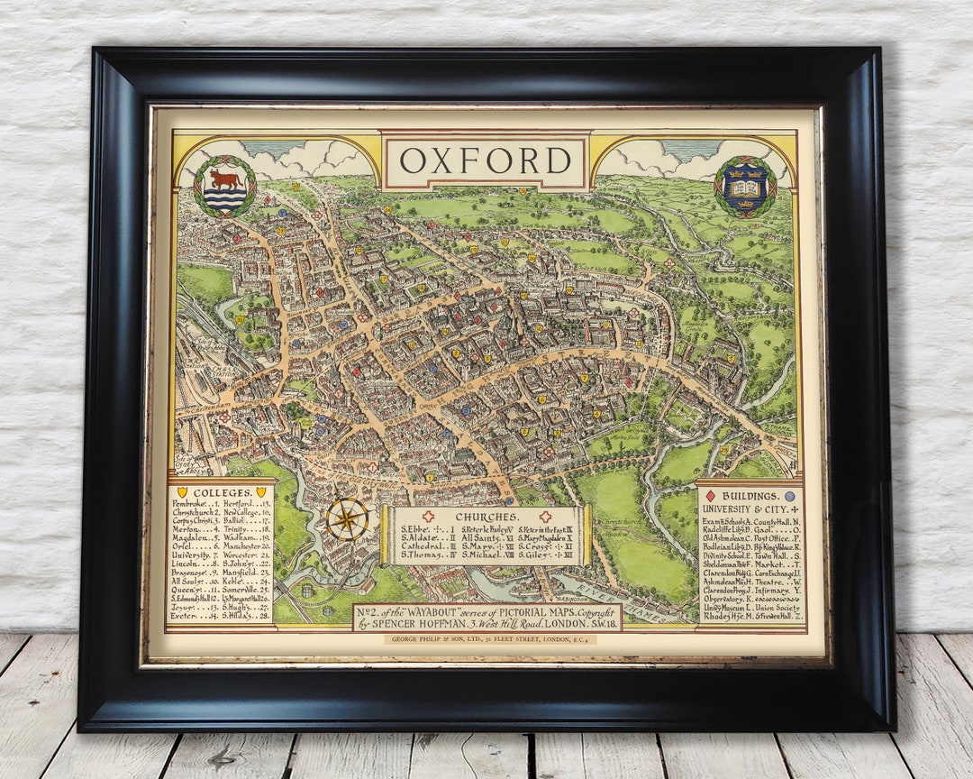 Oxford Map Print: 1929 Pictorial Map Art by Spencer Hoffman ...