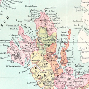 HEBRIDES (western Islands) Map 1886 Skye Lewis Barra Jura Uist Eigg ...