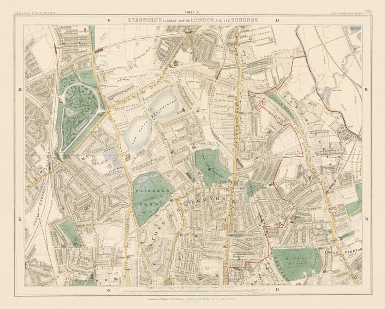 Old LONDON Colour Map 1891 Highbury, Finsbury Park - Exceptional ...