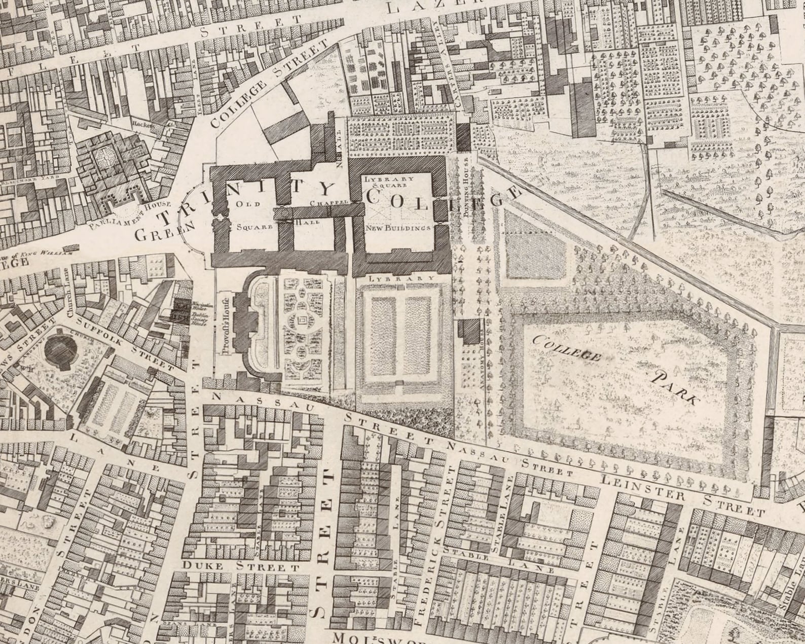 Old DUBLIN Map 1773 by John Rocque - River Liffey, Trinity College ...