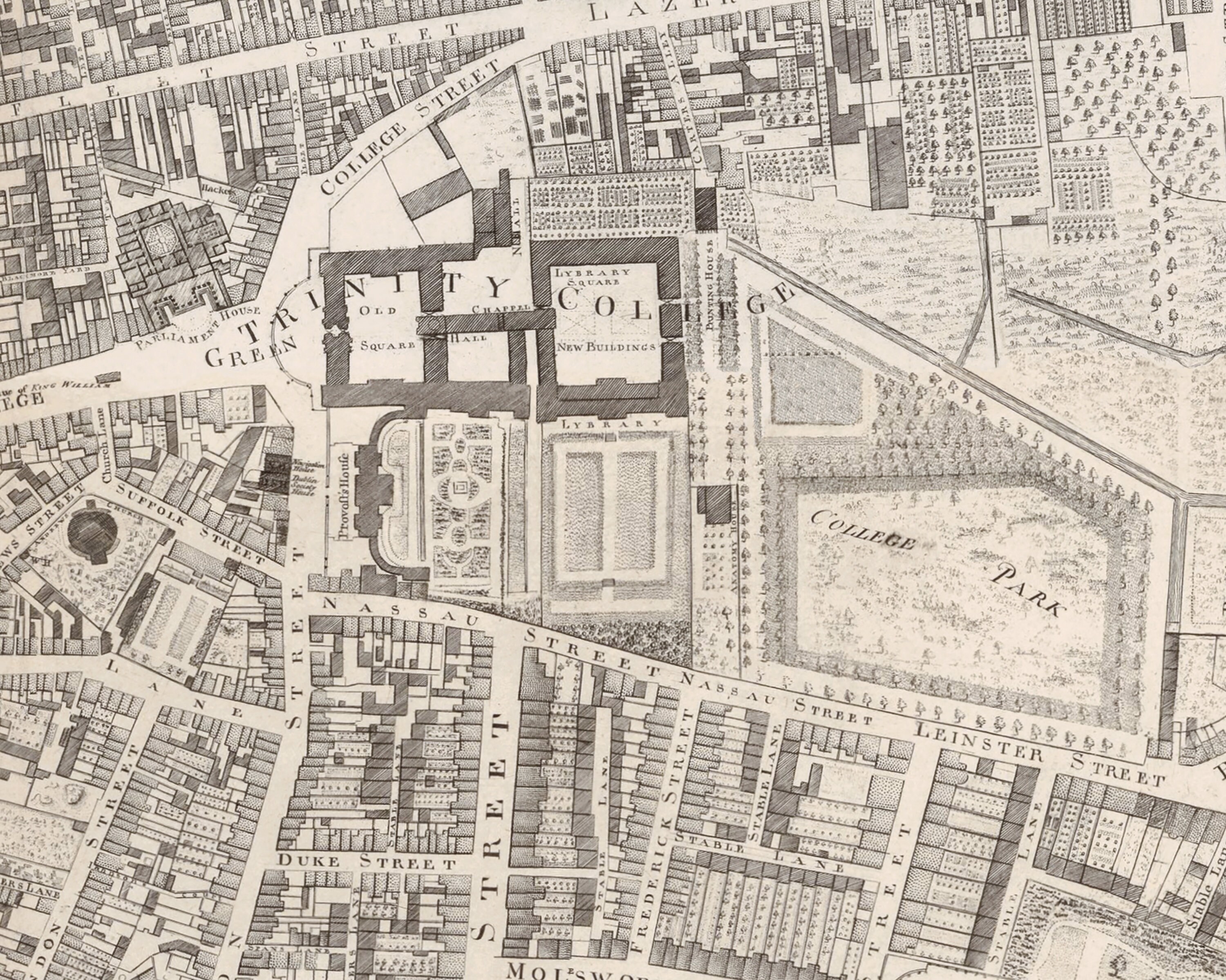 Old DUBLIN Map 1773 by John Rocque - River Liffey, Trinity College ...