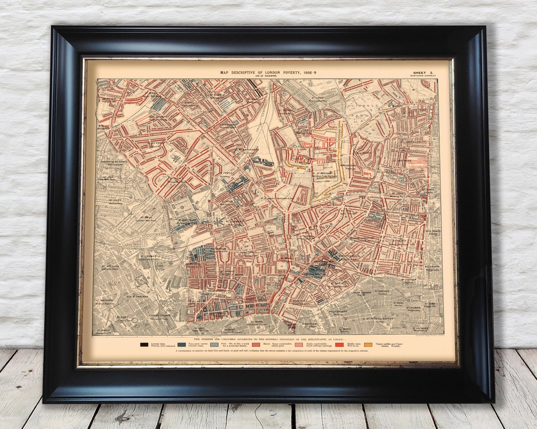 LONDON Poverty Map Camden, Islington, Kings Cross 1898 Charles BOOTH ...