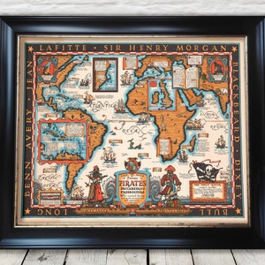 Map of Famous PIRATES 1938 Darby Harbold - Blackbeard Morgan Lafitte ...