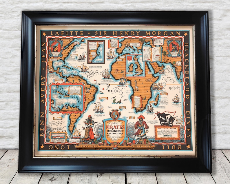 Map of Famous PIRATES 1938 Darby Harbold - Blackbeard Morgan Lafitte ...