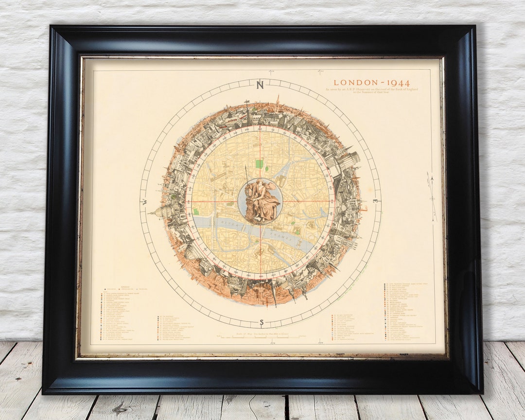 Vintage LONDON Map World War 2 Birds Eye View - Rooftop View 1944 ...