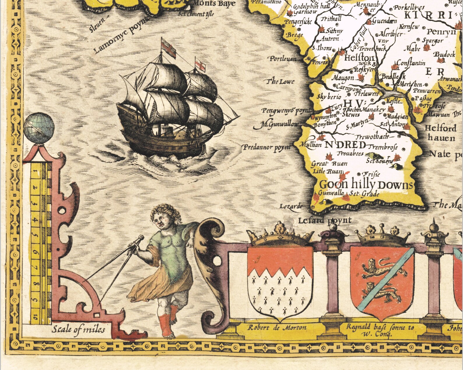 Rare Old CORNWALL Map 1611 by John Speed - St Ives Penzance Lands End ...