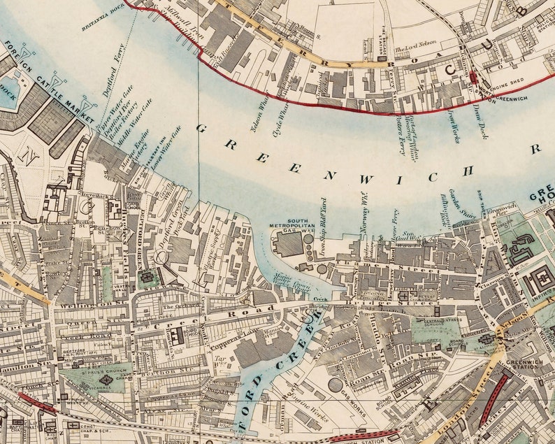 Old LONDON Colour Map 1891 Greenwich, Deptford - Exceptional Quality ...