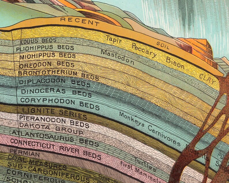 Superb GEOLOGICAL Chart by Yevi Yaggy 1893 - Strata Triassic Jurassic ...