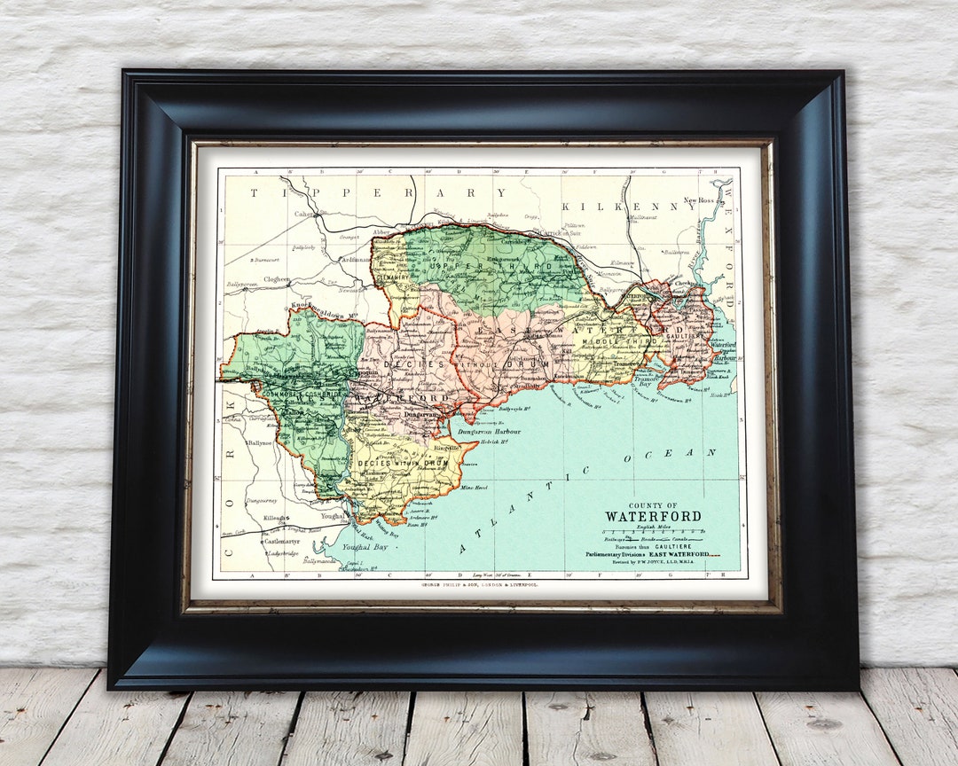 County WATERFORD Reproduction Irish Map 1897 by J Bartholomew ...
