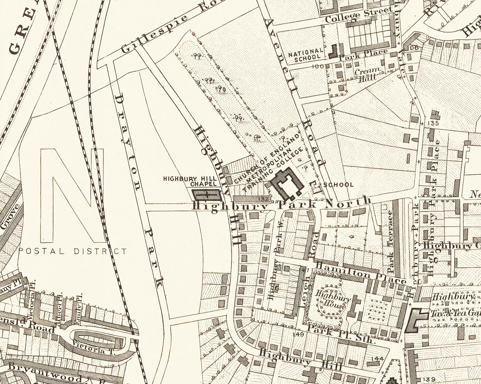 Old LONDON Map 1877 Highbury, Finsbury Park, Stoke Newington Sheet 3 ...