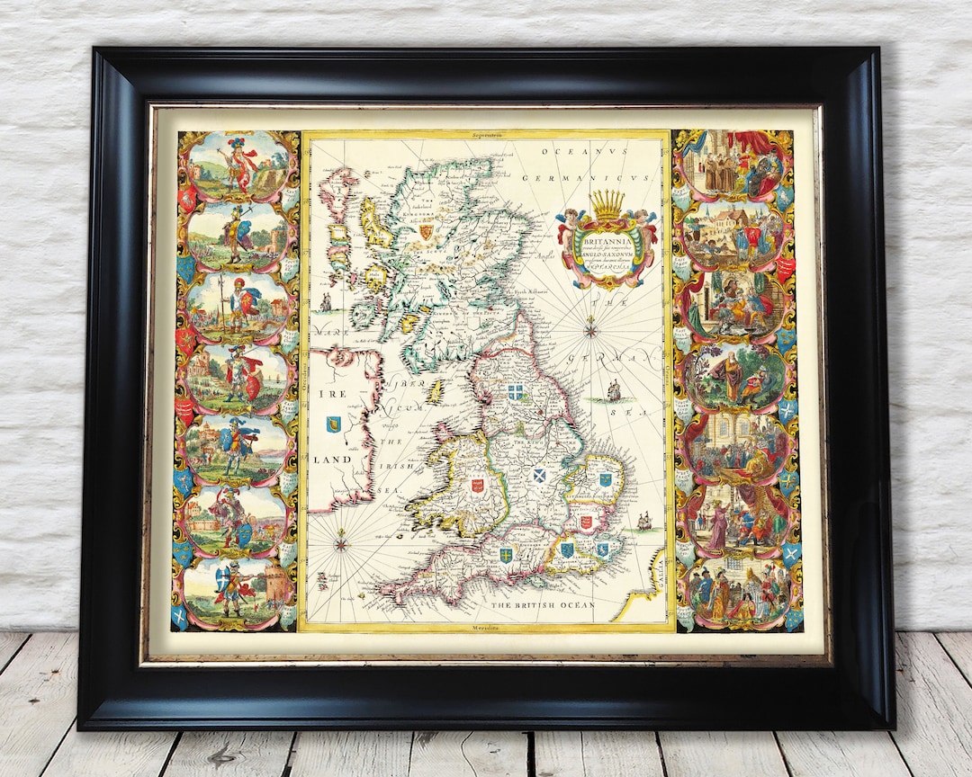 Britannia Anglo Saxon Heptarchy Map by Jan Jansson 1646 - Exceptional ...