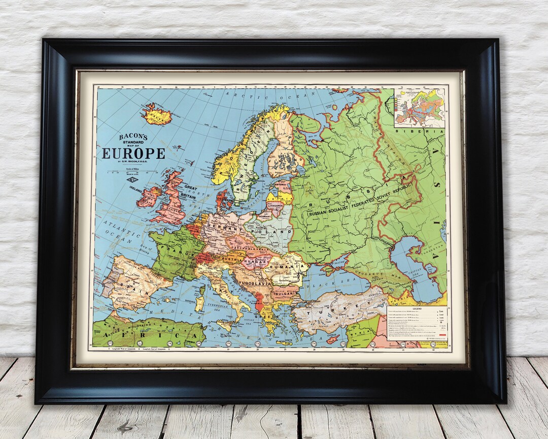 Bacons Standard Map of EUROPE 1920 by GW Bacon Implementation of ...