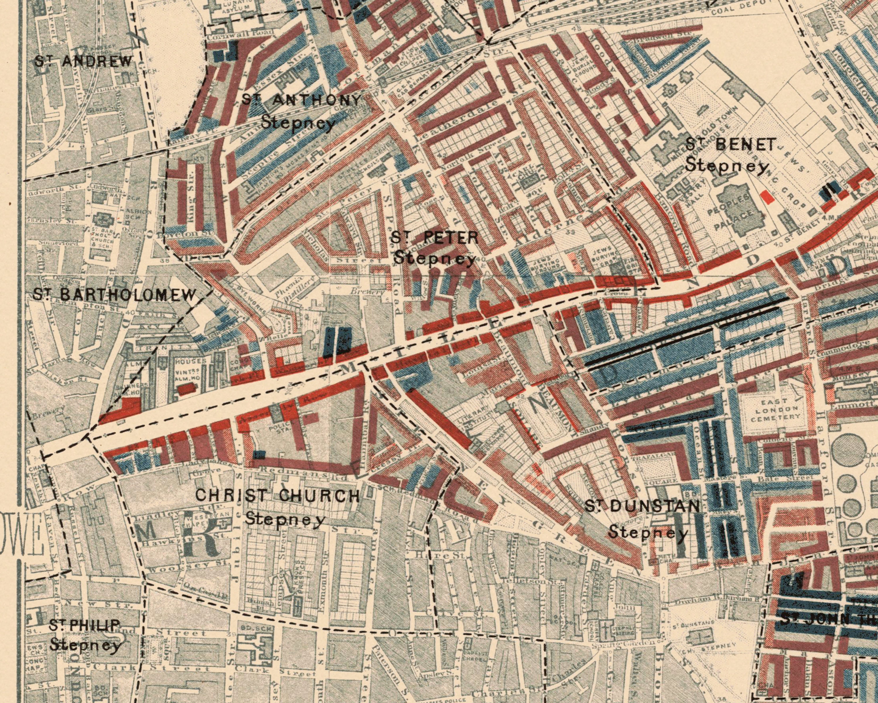 LONDON POVERTY Map Isle of Dogs, Poplar 1898-9 Charles Booth ...