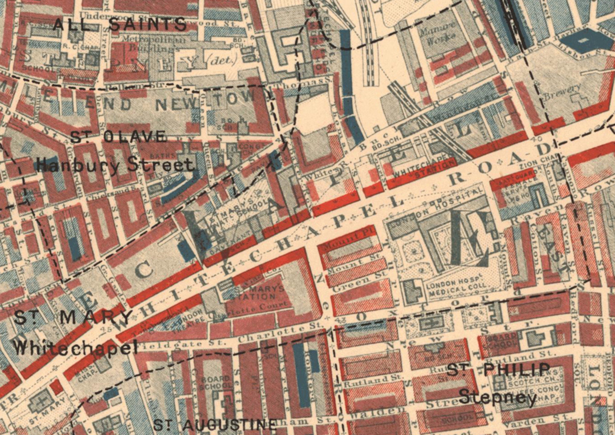 LONDON POVERTY Map Whitechapel, Stepney - 1898-9 Charles Booth ...