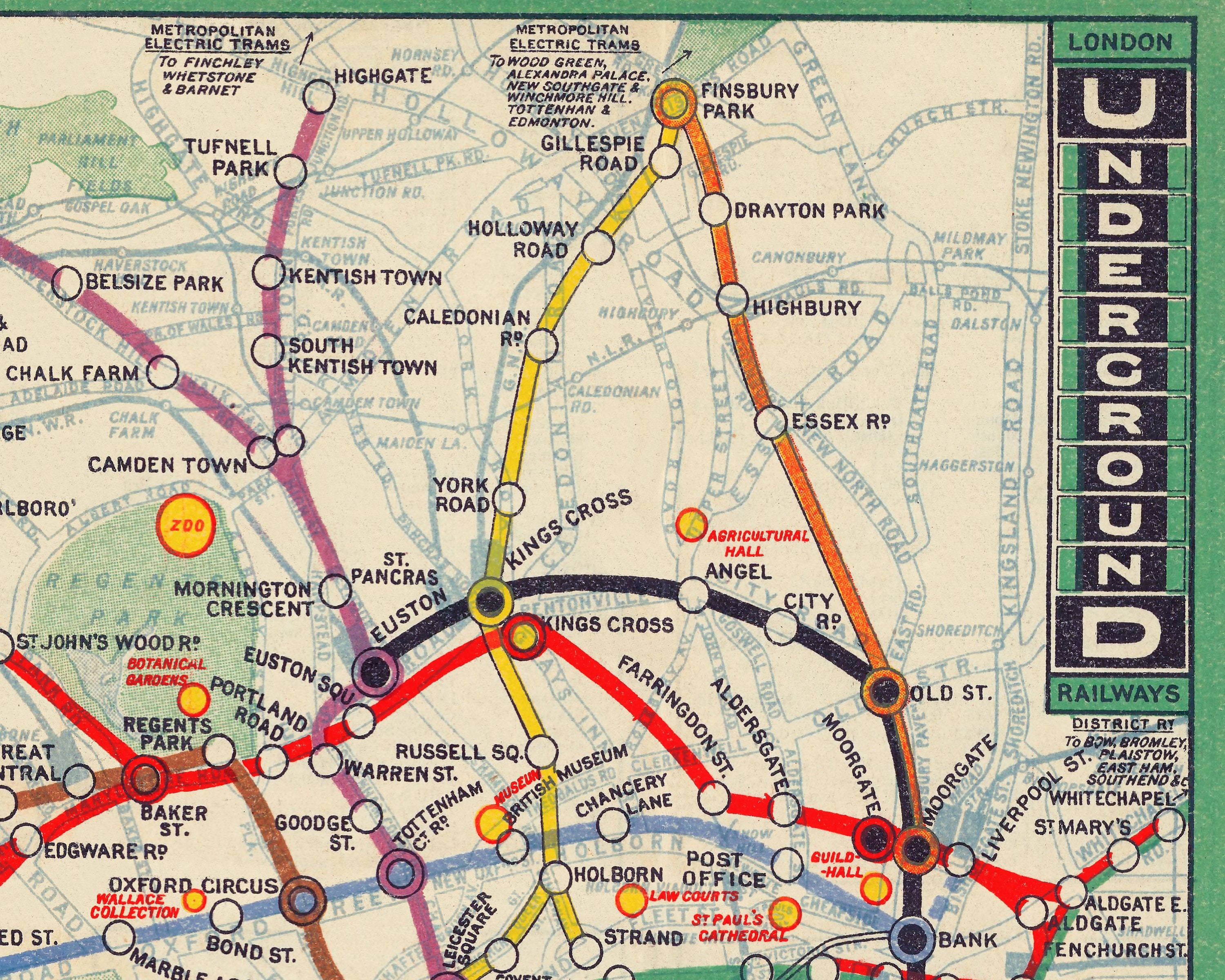 LONDON Underground Tube Railway Map 1912 Oxford Circus, Piccadilly ...