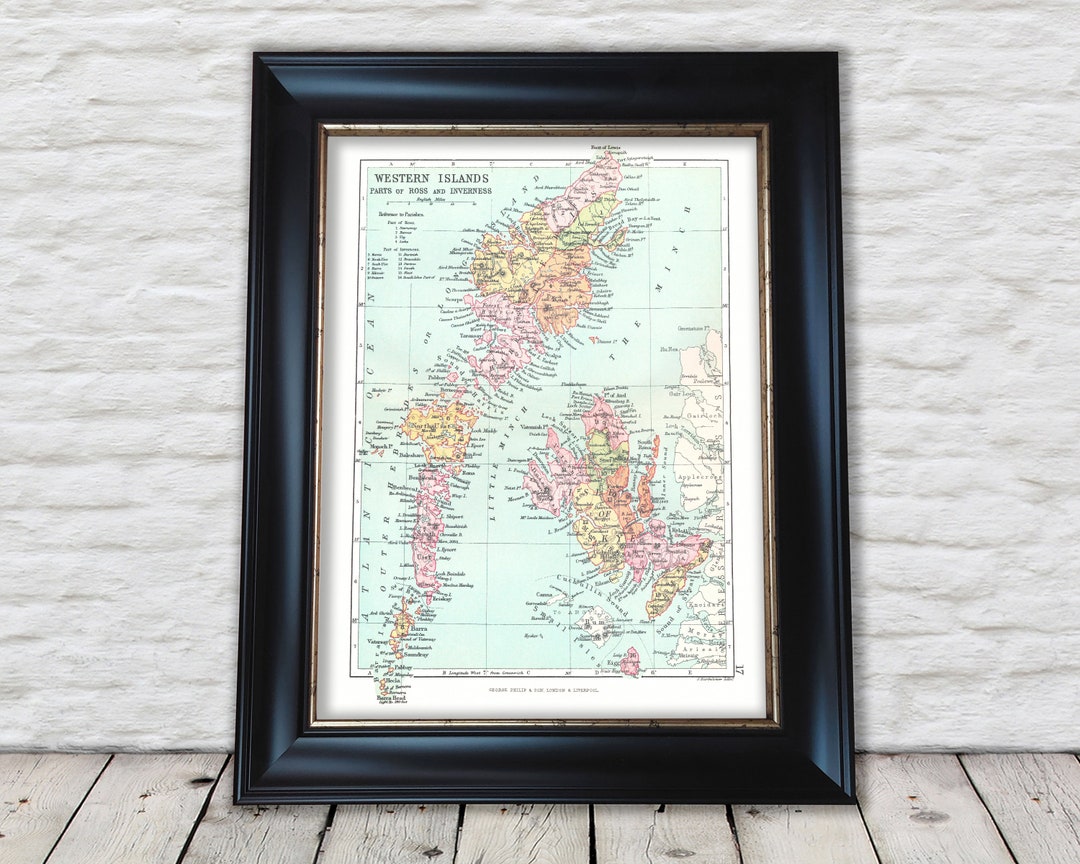 Hebrides Map Print: Western Isles of Scotland, 1886 Vintage Style ...