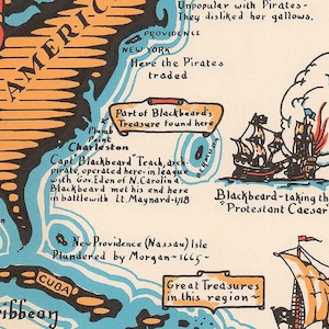 Map of Famous PIRATES 1938 Darby Harbold - Blackbeard Morgan Lafitte ...