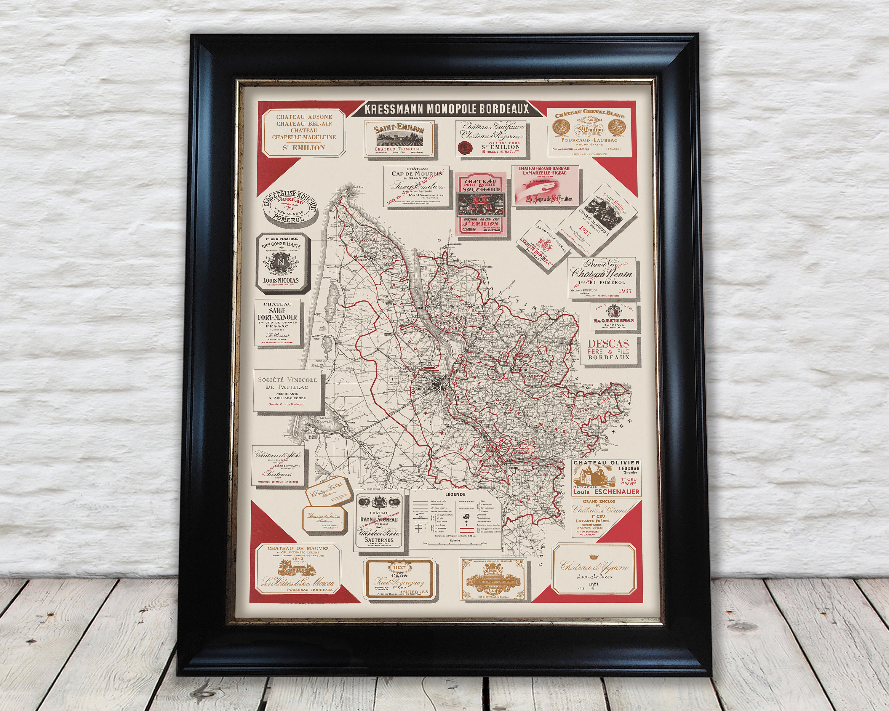 Wine Map of BORDEAUX Area 1948 - Garonne, Pessac, Blanquefort ...