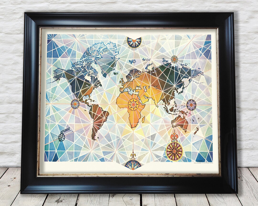 Contemporary WORLD MAP Commissioned by Air Afrique Created M Bourie ...