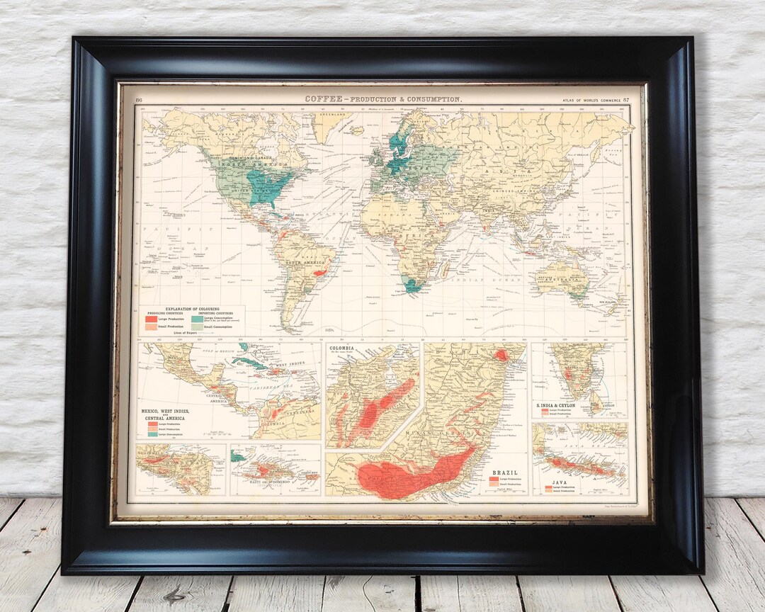 COFFEE Growing Countries Map 1907 Reproduction JG Bartholomew ...