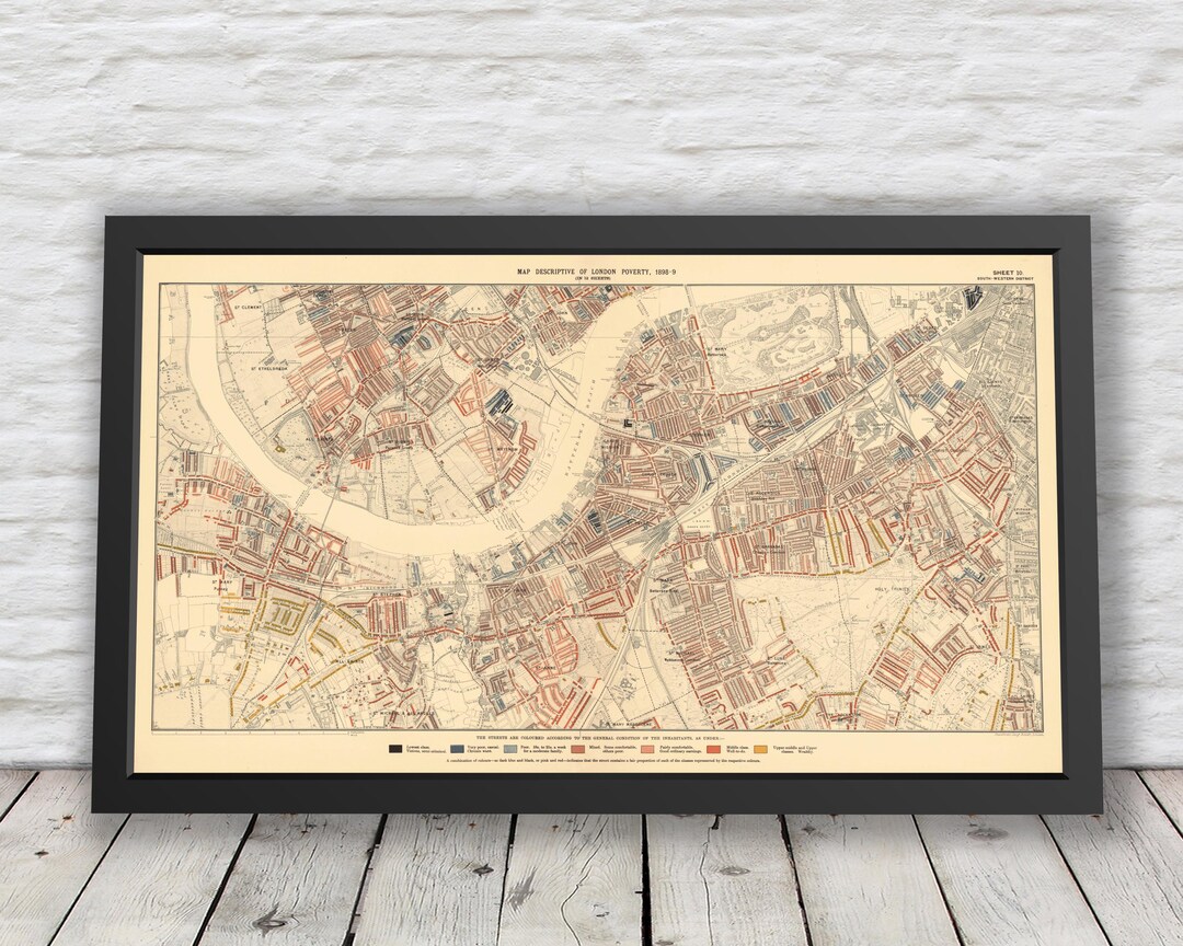 LONDON Poverty Map 1898 by Charles BOOTH - Battersea Clapham Putney ...