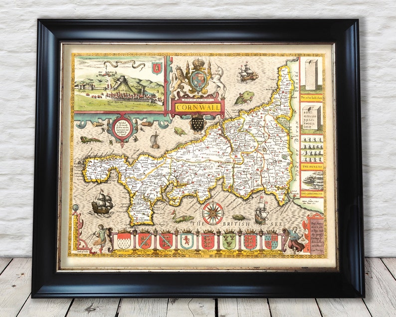 Rare Old CORNWALL Map 1611 by John Speed - St Ives Penzance Lands End ...
