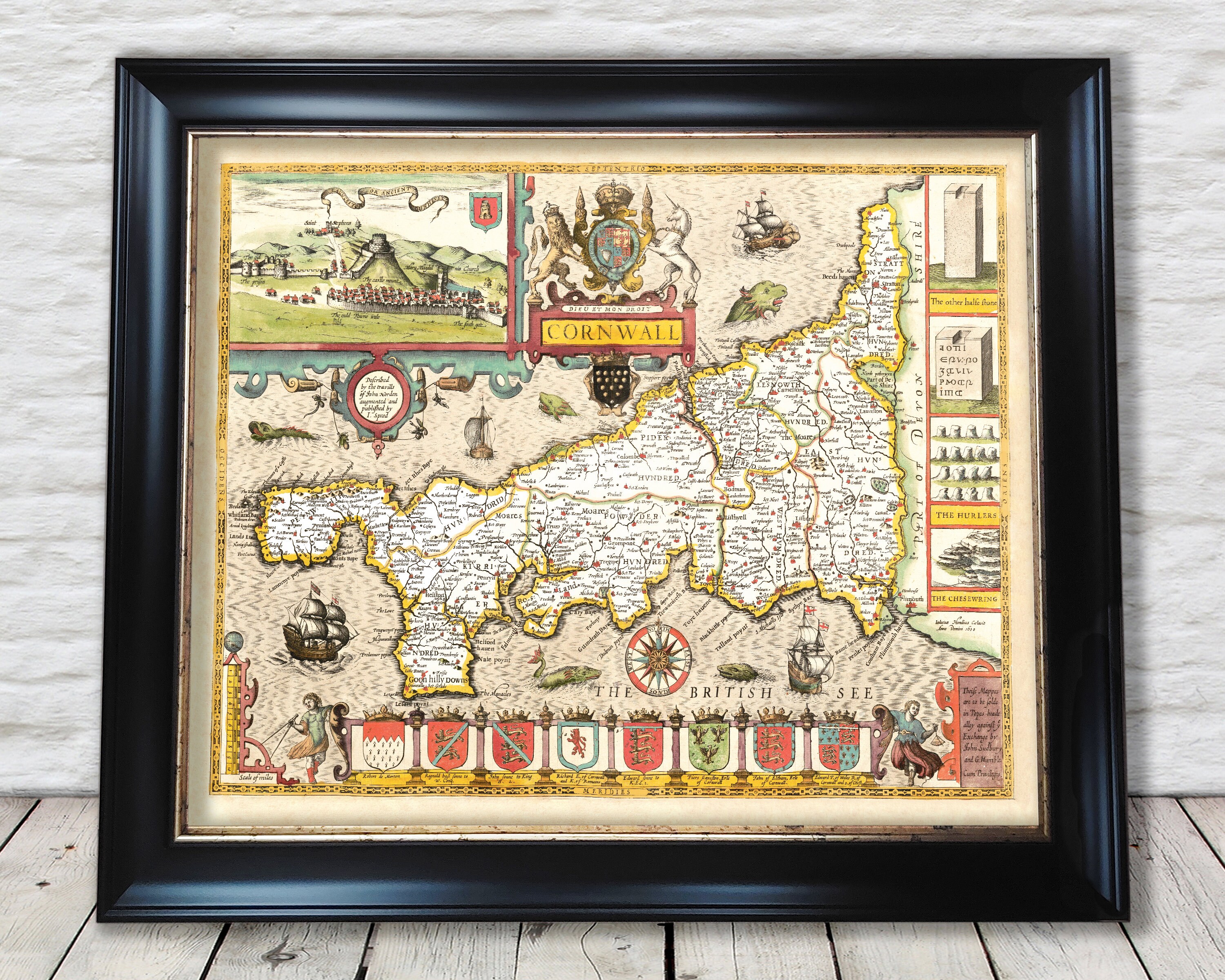 Rare Old CORNWALL Map 1611 by John Speed - St Ives Penzance Lands End ...