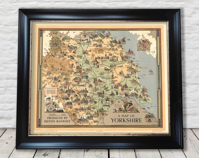 Yorkshire Map - Illustrated Map of Yorkshire Print / Travel Gifts ...