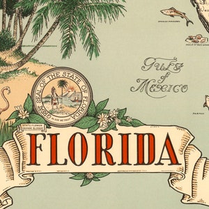 Superb FLORIDA Pictorial Map 1953 by Karl Smith - Miami, Everglades ...