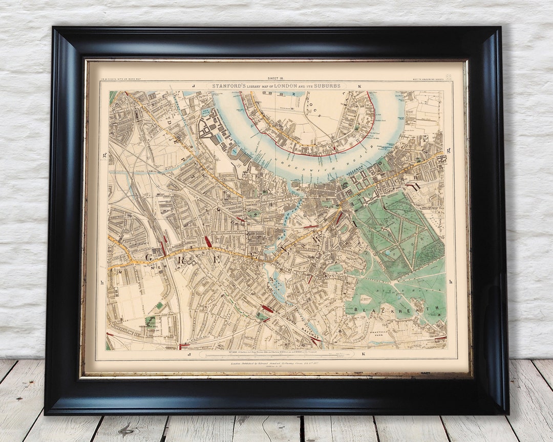 Old LONDON Colour Map 1891 Greenwich, Deptford - Exceptional Quality ...