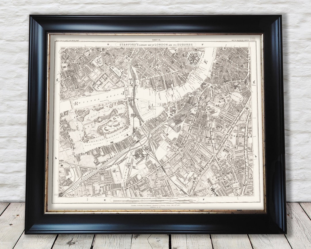 Old LONDON Map 1877 Chelsea Battersea Park Vauxhall Bridge Sheet 14 ...