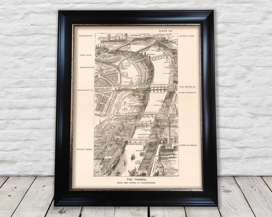 THAMES River London Print: Thomas Sulman 1890 Vintage Map - Exceptional ...