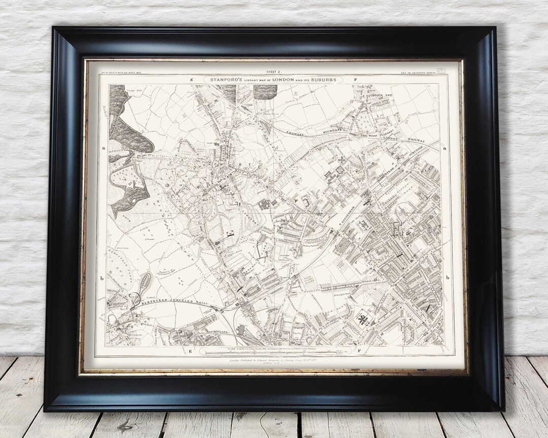 Old LONDON Map 1877 Highgate, Holloway and Parliament Hill Sheet 2 ...