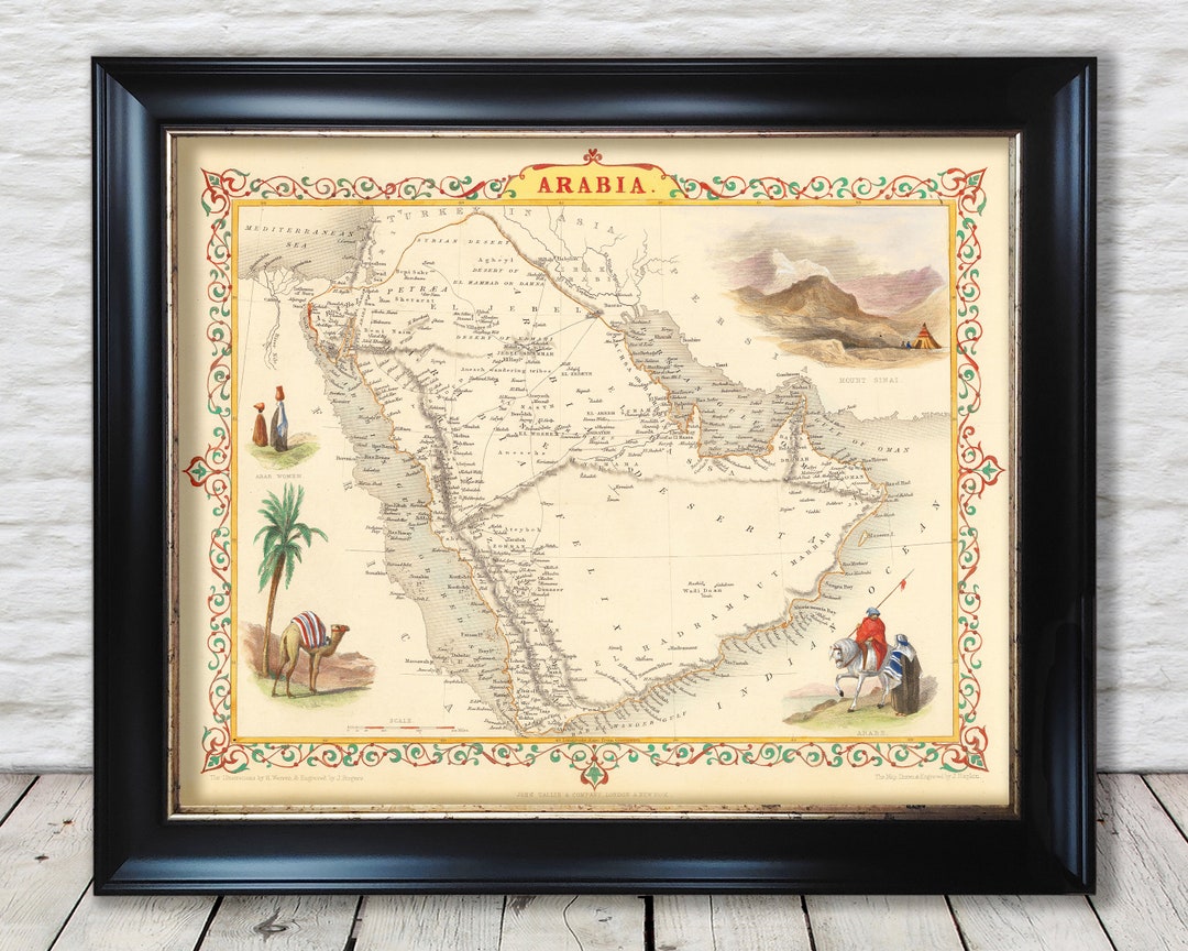 Old ARABIA Map Tallis & Rapkin 1851 Mecca, Saudi, UAE, Jordan, Oman ...