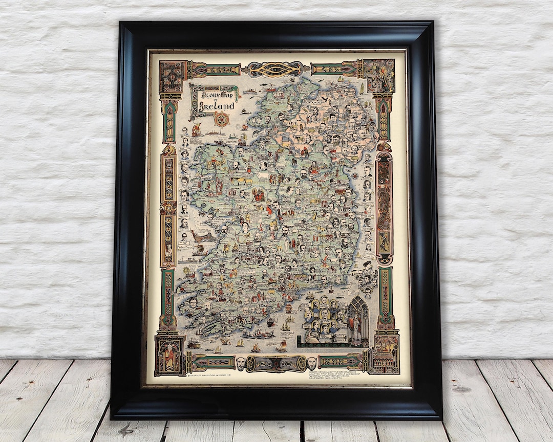 Pictorial Story Map of Ireland 1936 - Dublin, Belfast, Joyce, Wilde ...