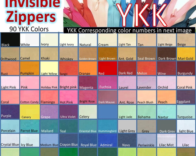 INVISIBLE Zippers -YKK Color 502 Ivory- 10 Pieces - Available in 9, 12 ...