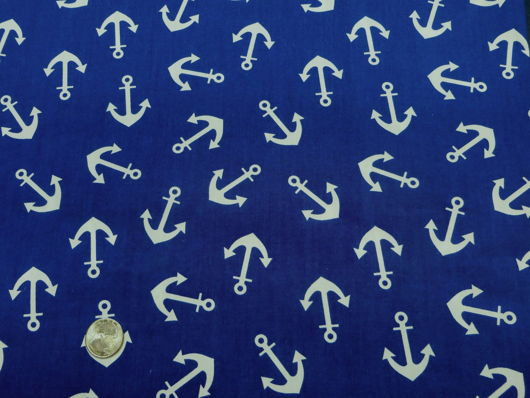 Royal Blue Anchor Print Cotton Blend Fabric by the Yard - Etsy
