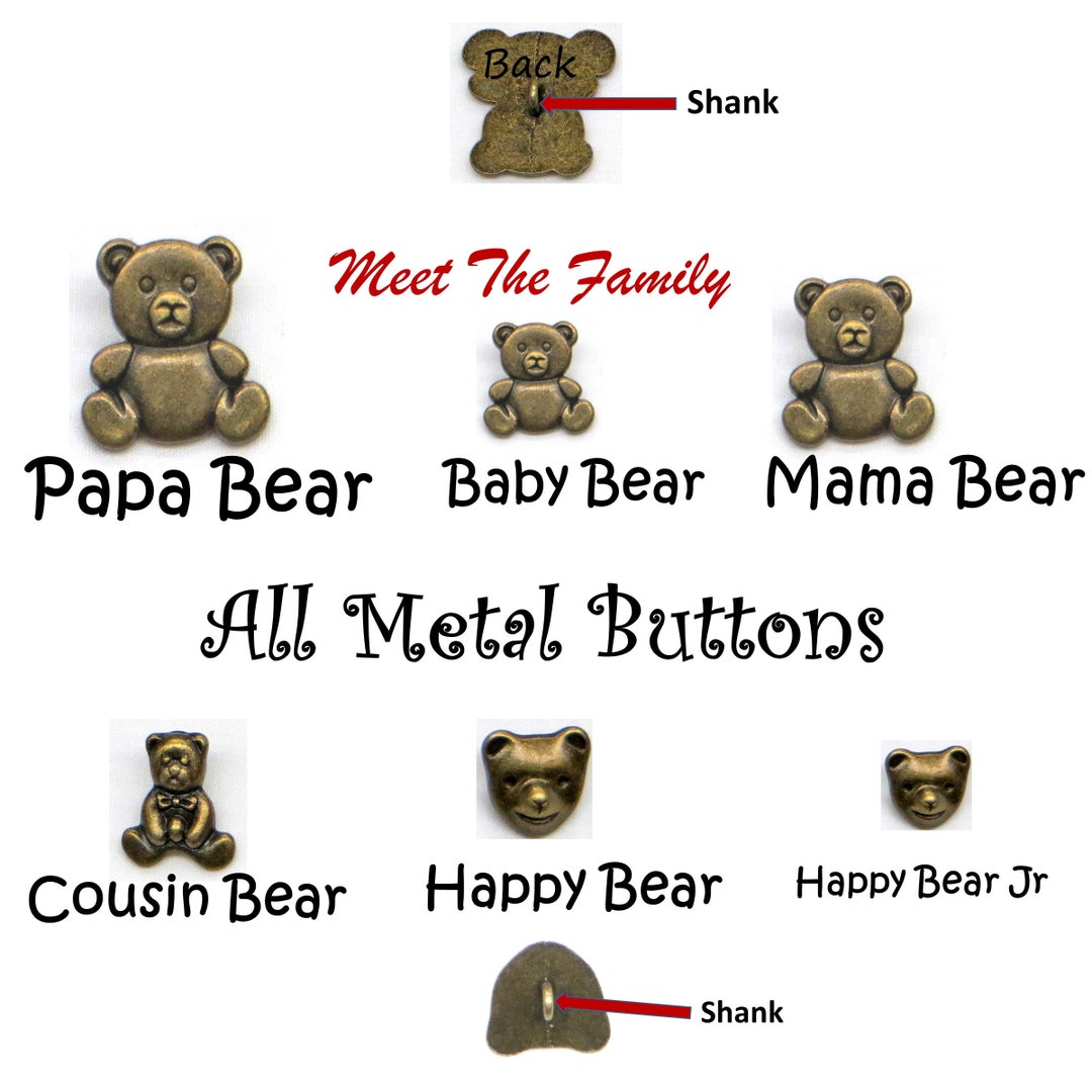 All Metal Bear Buttons | Bear Sewing Buttons | Teddy Bear Buttons ...