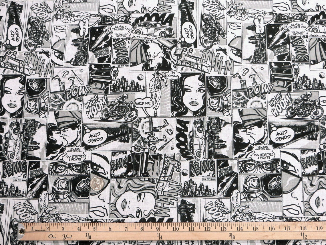 Comic Print Fabric Cotton by the Yard | Etsy