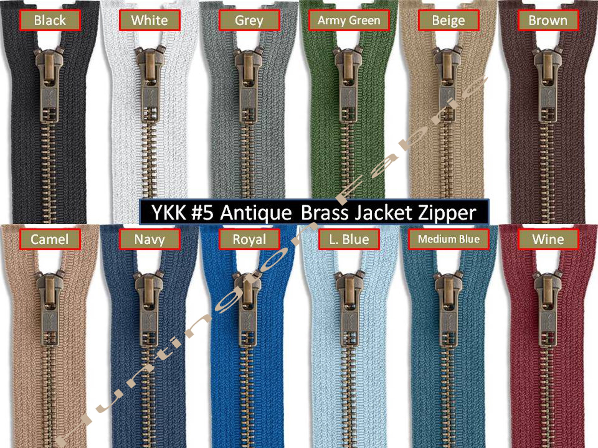YKK #5 Antique Brass Jacket Zipper | Standard and Custom Cut Length ...