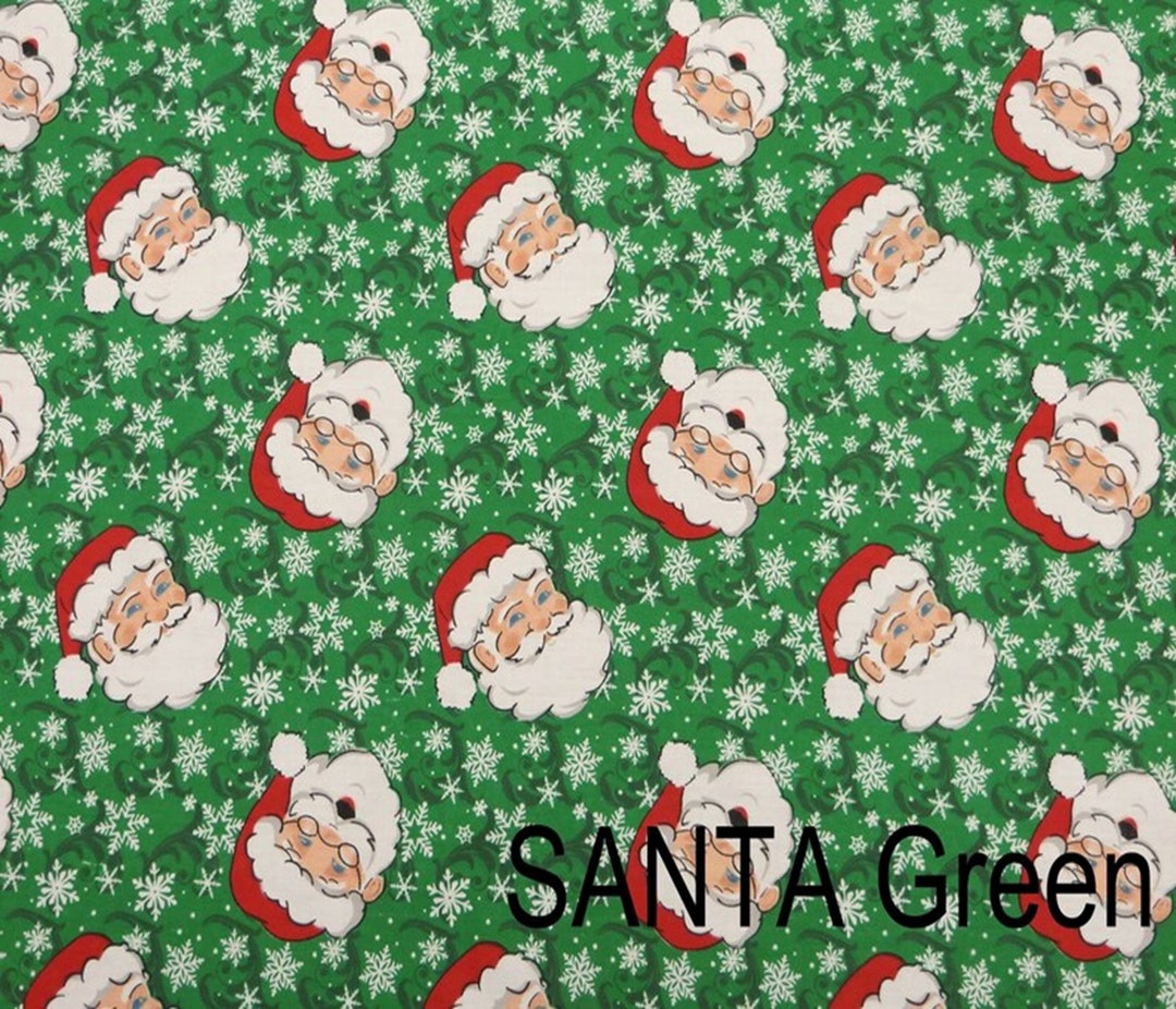 Green Christmas Print Santa | Holiday Print Cotton Fabric by the Yard ...