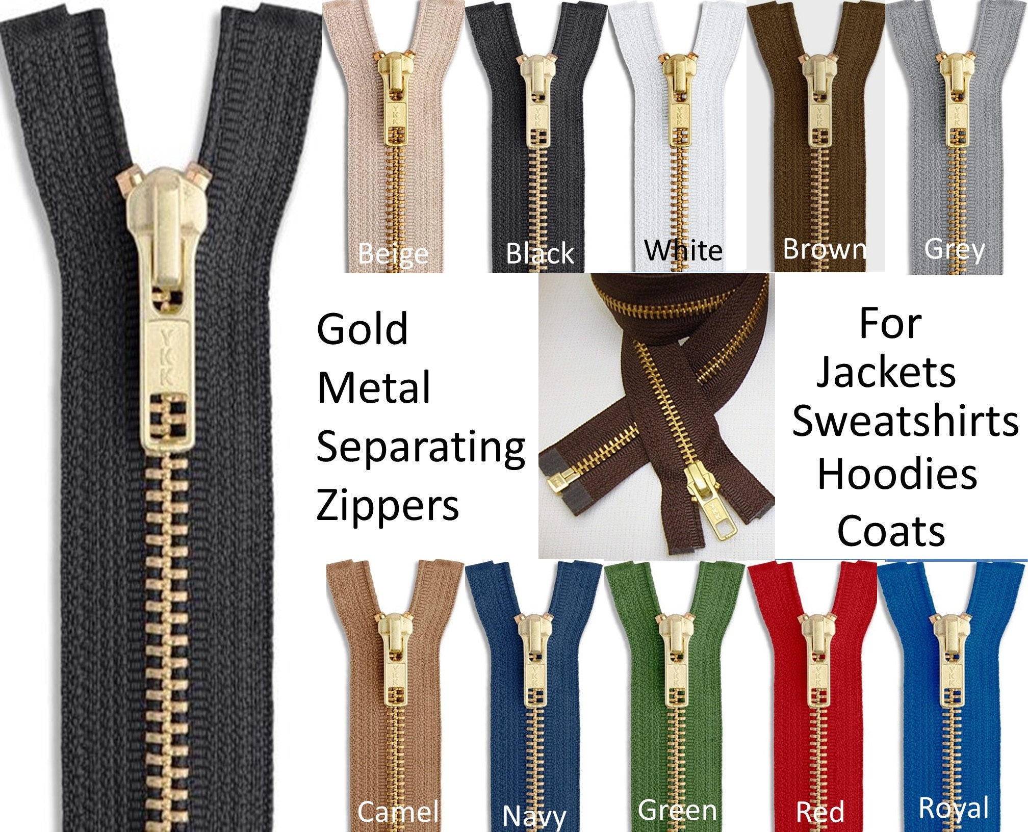Brass #5 Separating Jacket Zippers | Gold Metal Separating Jacket ...