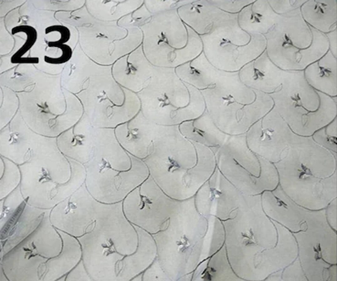 Blue Embroidered Sheer Fabric by the Yard (STK # 23) - Etsy