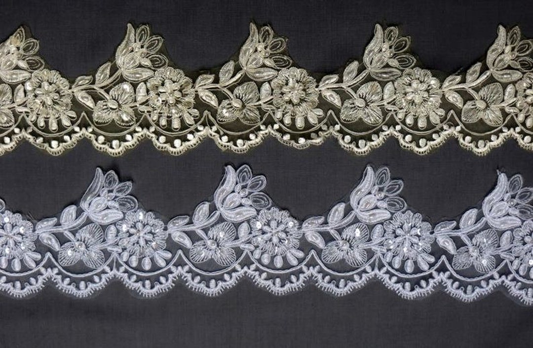 Embroidered Beaded and Sequin Lace Trim - Etsy