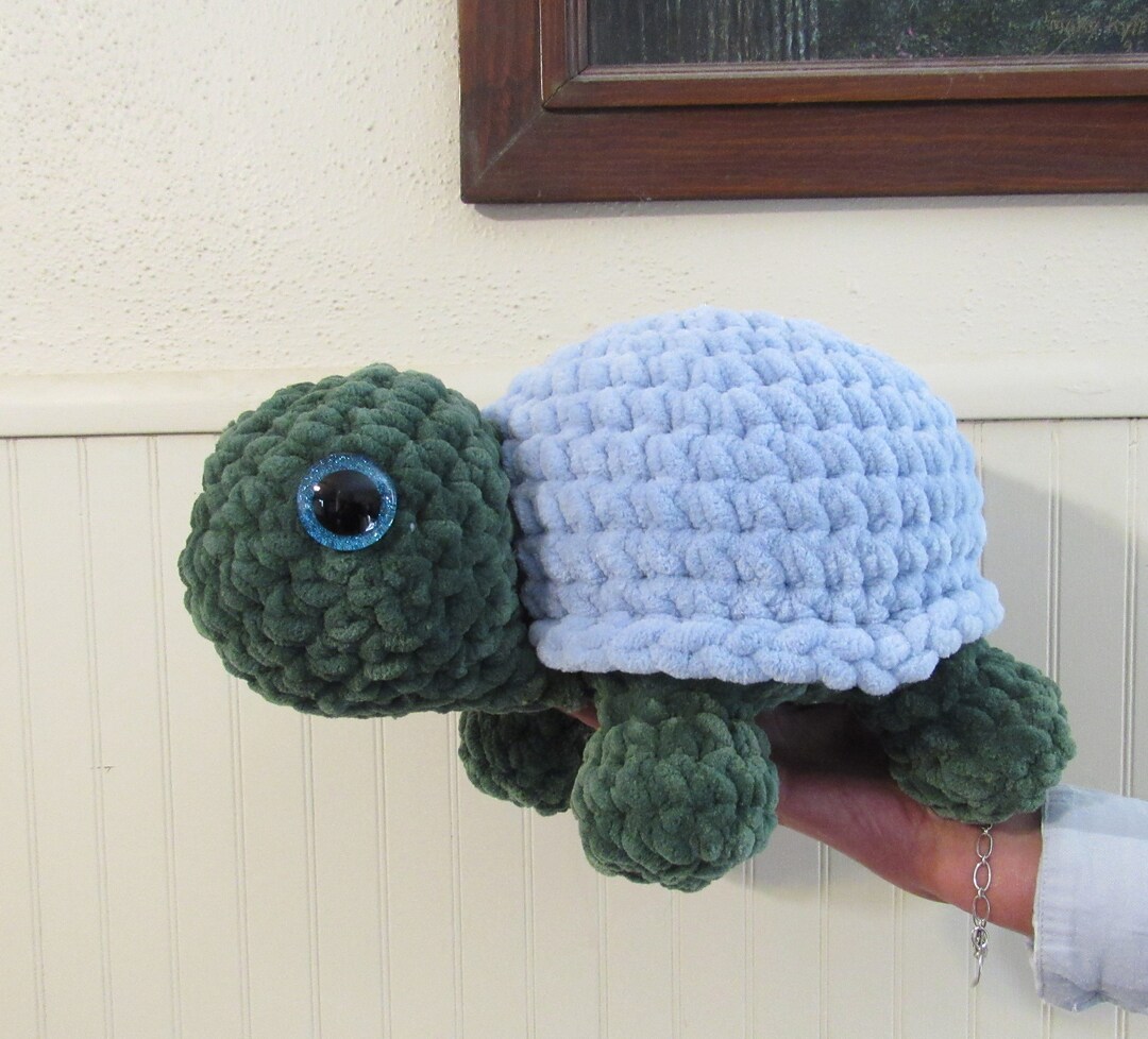 Hand-crocheted Large Land Turtle With Light Blue Sparkly Shell Plushie ...