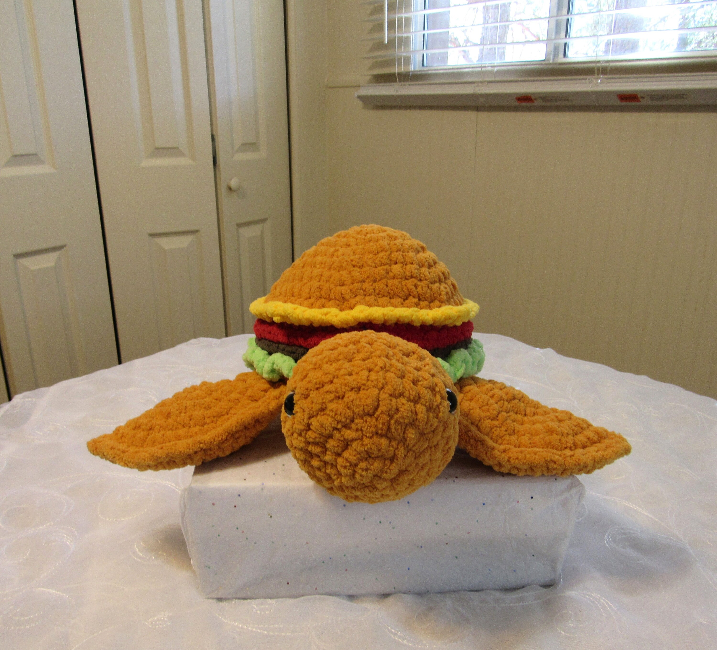 Crocheted Large Cheeseburger Sea Turtle Plushie Cuddle Buddy - Etsy