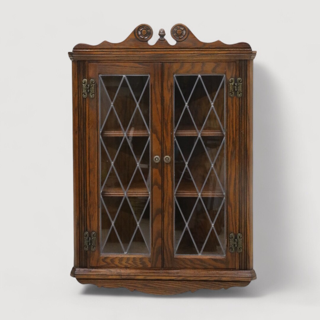 Old Charm Oak Hanging Corner Display Cabinet in Light Oak #1914 FREE UK ...