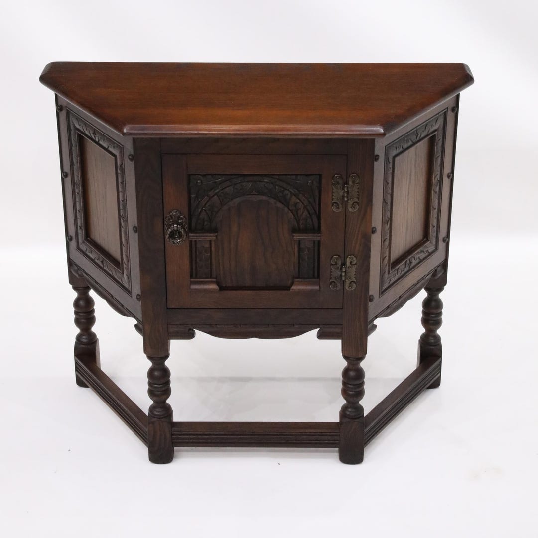 Old Charm Canted Table With Cupboard Finished in Tudor Brown FREE UK ...