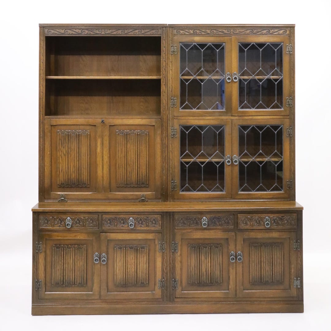 Old Charm Wall Unit Bookcase Display Bureau Light Oak Cupboard FREE UK ...